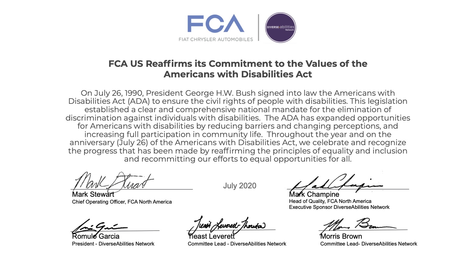 An Act of Love: FCA Reaffirms Commitment to the Americans With ...